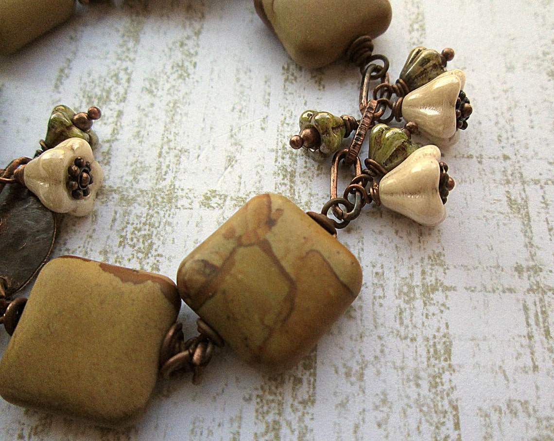 Rustic Bracelet Jasper Bracelet Copper Bracelet Beadwork - Etsy