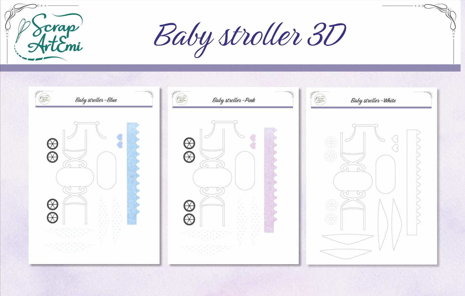 3D Baby Stroller Template - Fits Exploding Box - SVG DXF PNG Pdf- Baby ...
