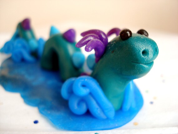Items similar to Polymer Clay Dragon Loch Ness Monster Miniature Figure ...