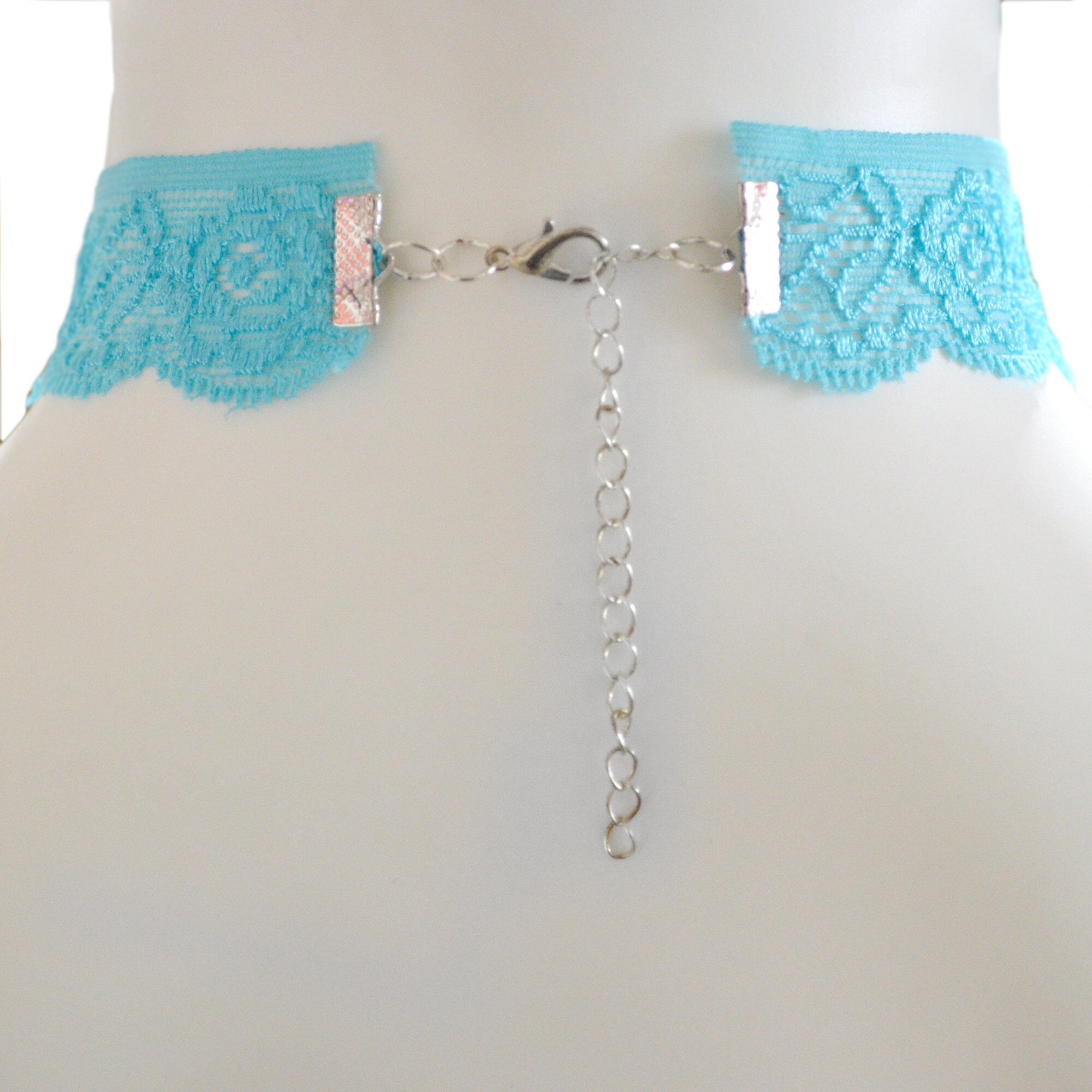 Put a Bow on It Stretchy Lace Blue Stretchy Choker With a Sparkling ...