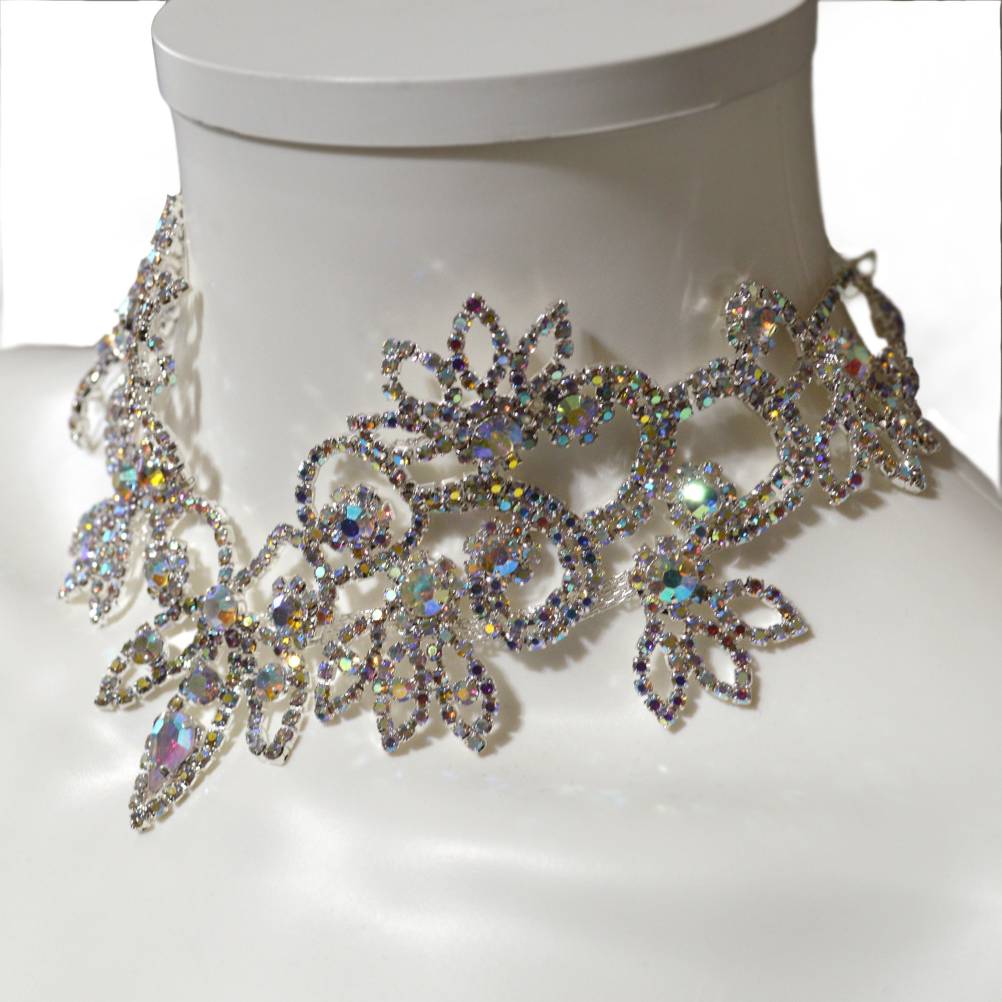 Womens Rhinestone Choker Formal Necklace for Bride Wedding Collar 1920s ...