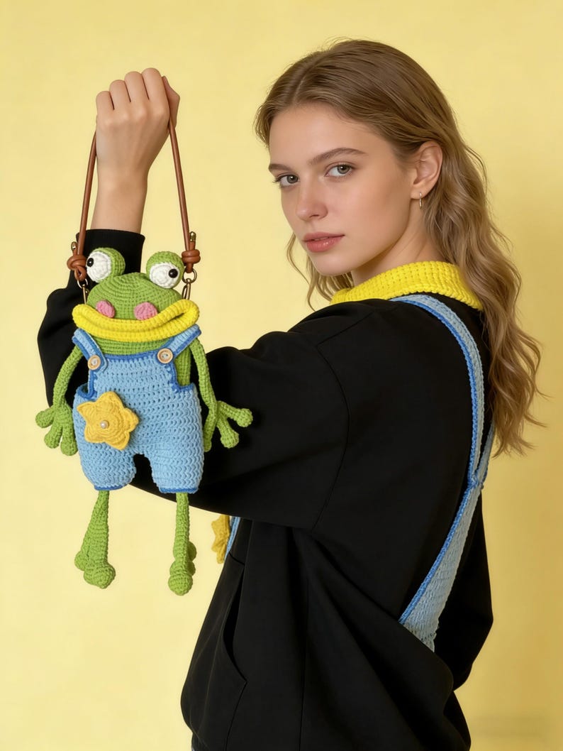 Crochet Frog Crossbody Bag, Handmade Frog Shoulder Purse, Cute Frog Bag ...