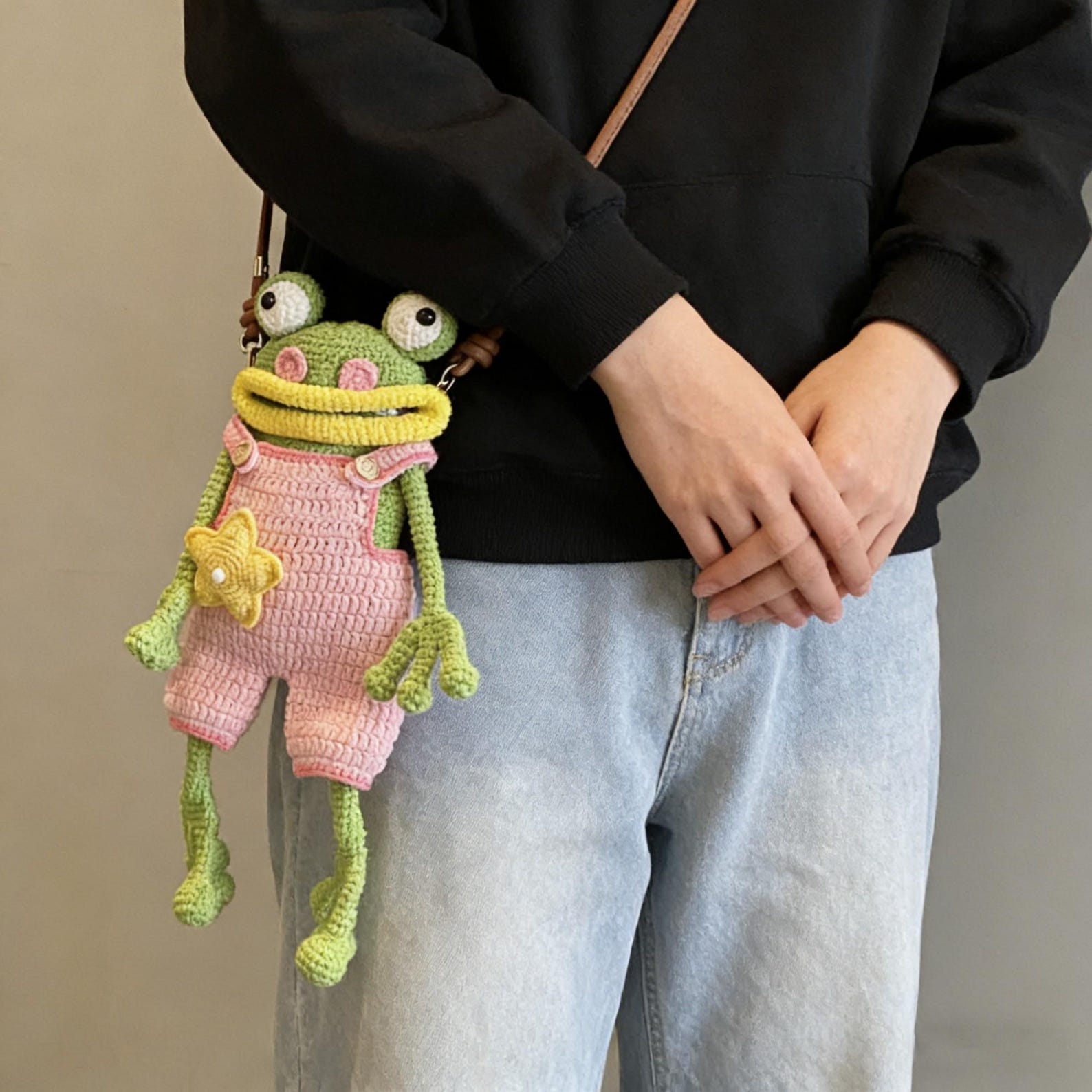 Crochet Frog Crossbody Bag, Handmade Frog Shoulder Purse, Cute Frog Bag ...
