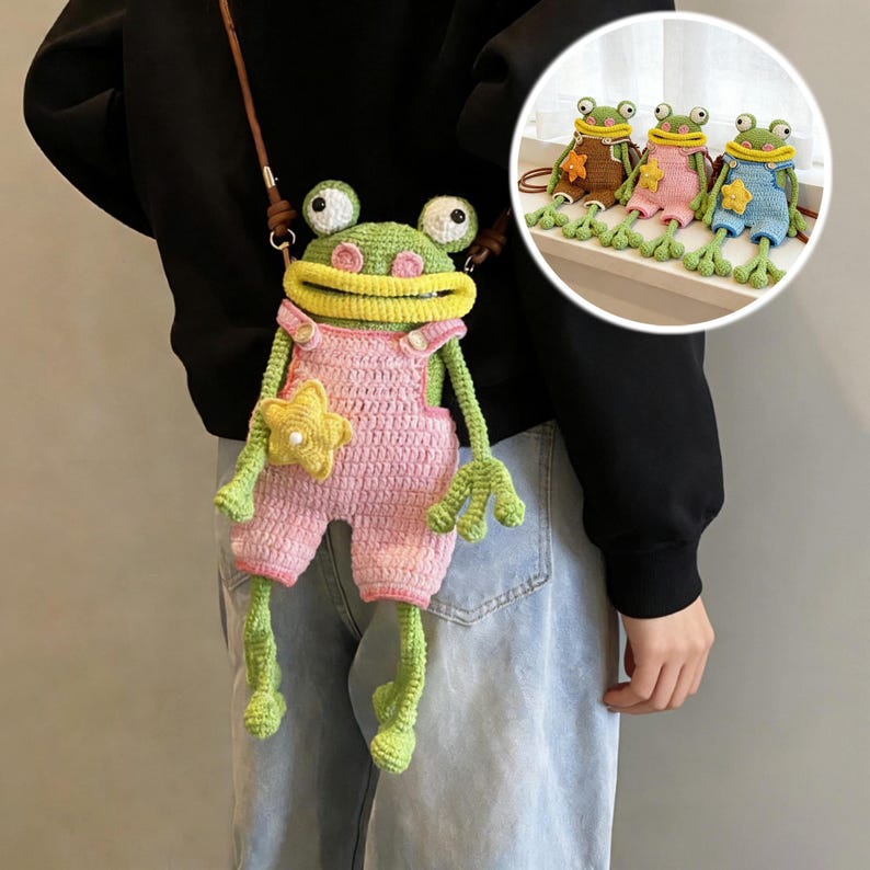 Crochet Frog Crossbody Bag, Handmade Frog Shoulder Purse, Cute Frog Bag ...
