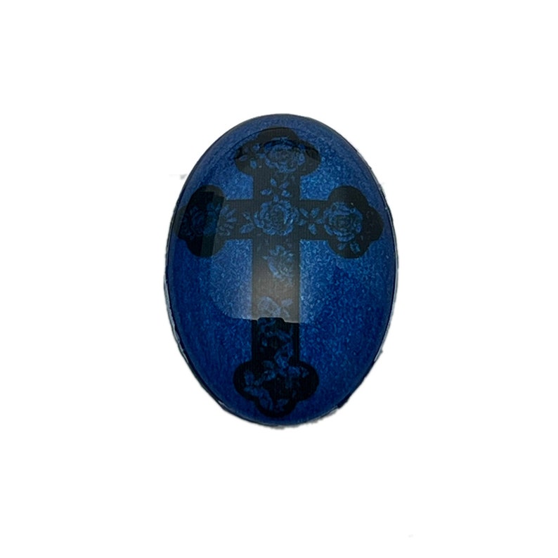 Dark Blue Rose Decorated Gothic Cross 18 X 25mm Metallic Cabochon for ...