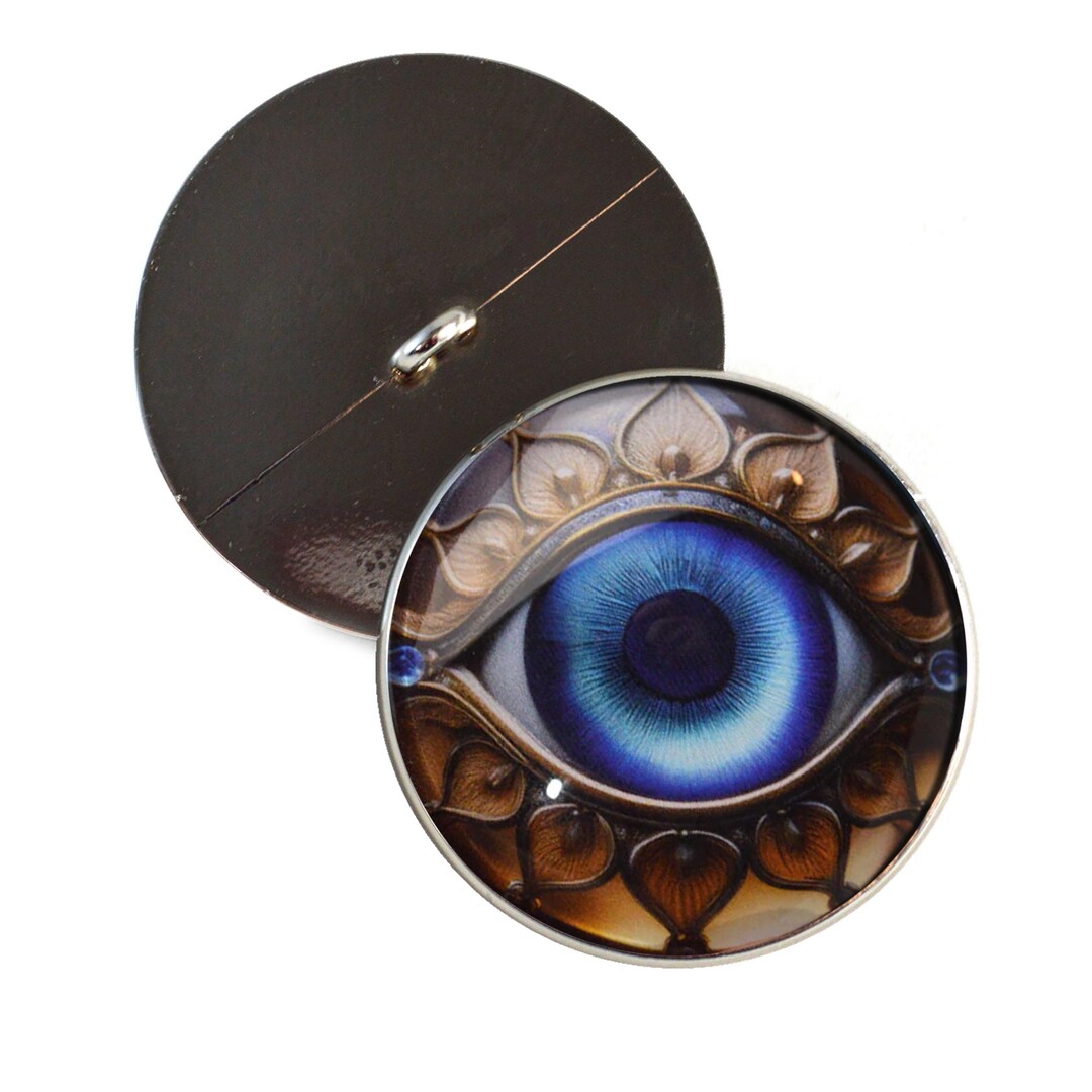 10mm - 30mm Blue Ornate Evil Eye Button Eyes Sew on Shank With Loop ...