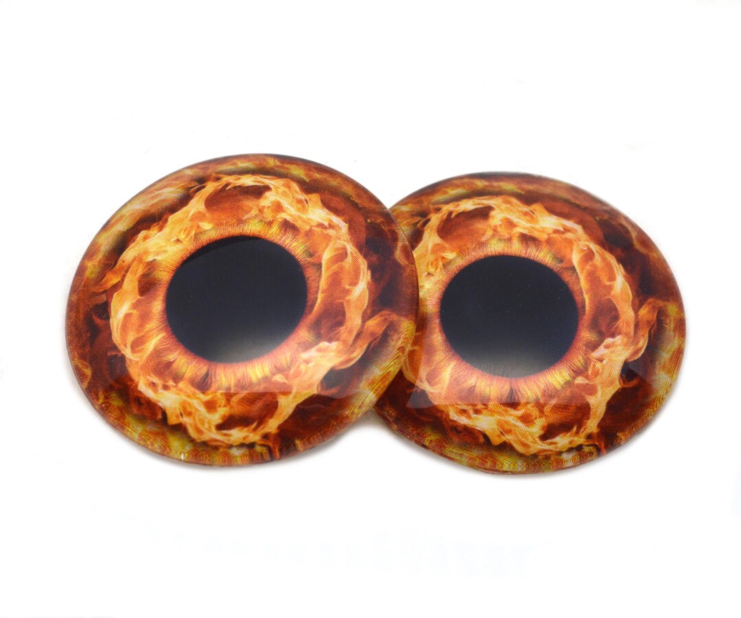 Fire Round Pupil Fantasy Glass Eyes Sizes 6mm to 78mm Flames Yellow ...