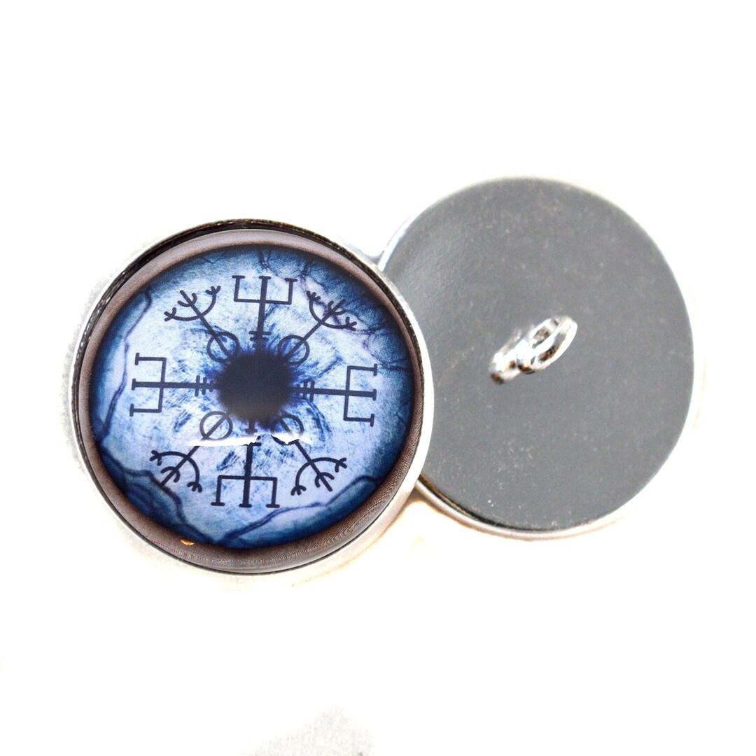 10mm - 30mm Blue Viking Compass Wolf Vegvisir Button Eyes Sew on Loops ...