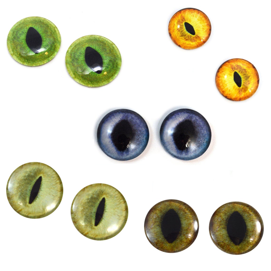 5 Pairs Realistic Cat Eyes Bundle Glass Eye Cabochons Set of 10 Eyes ...