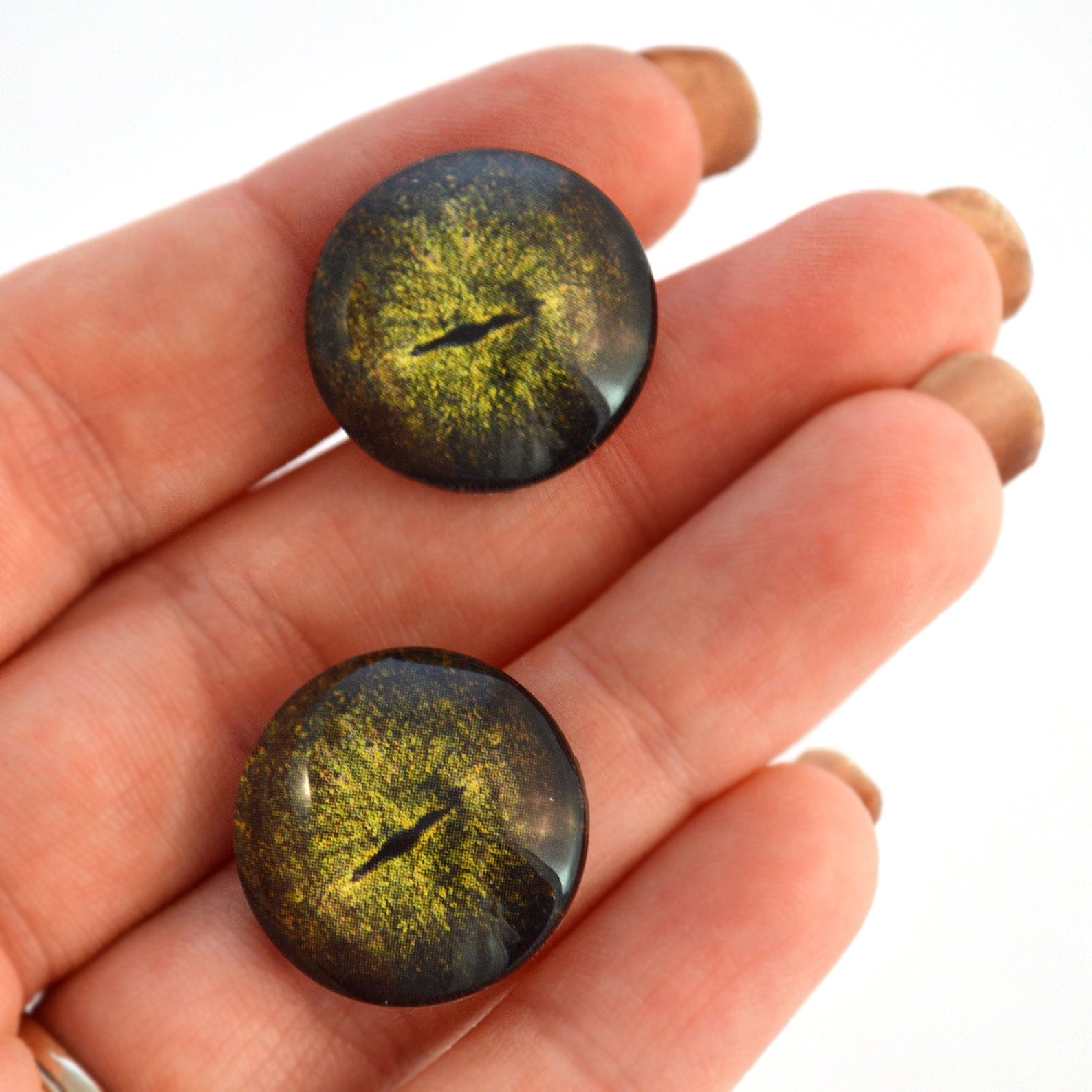 Dark Green Gharial Crocodile Glass Eyes 6mm to 40mm Jewelry Cabochon ...