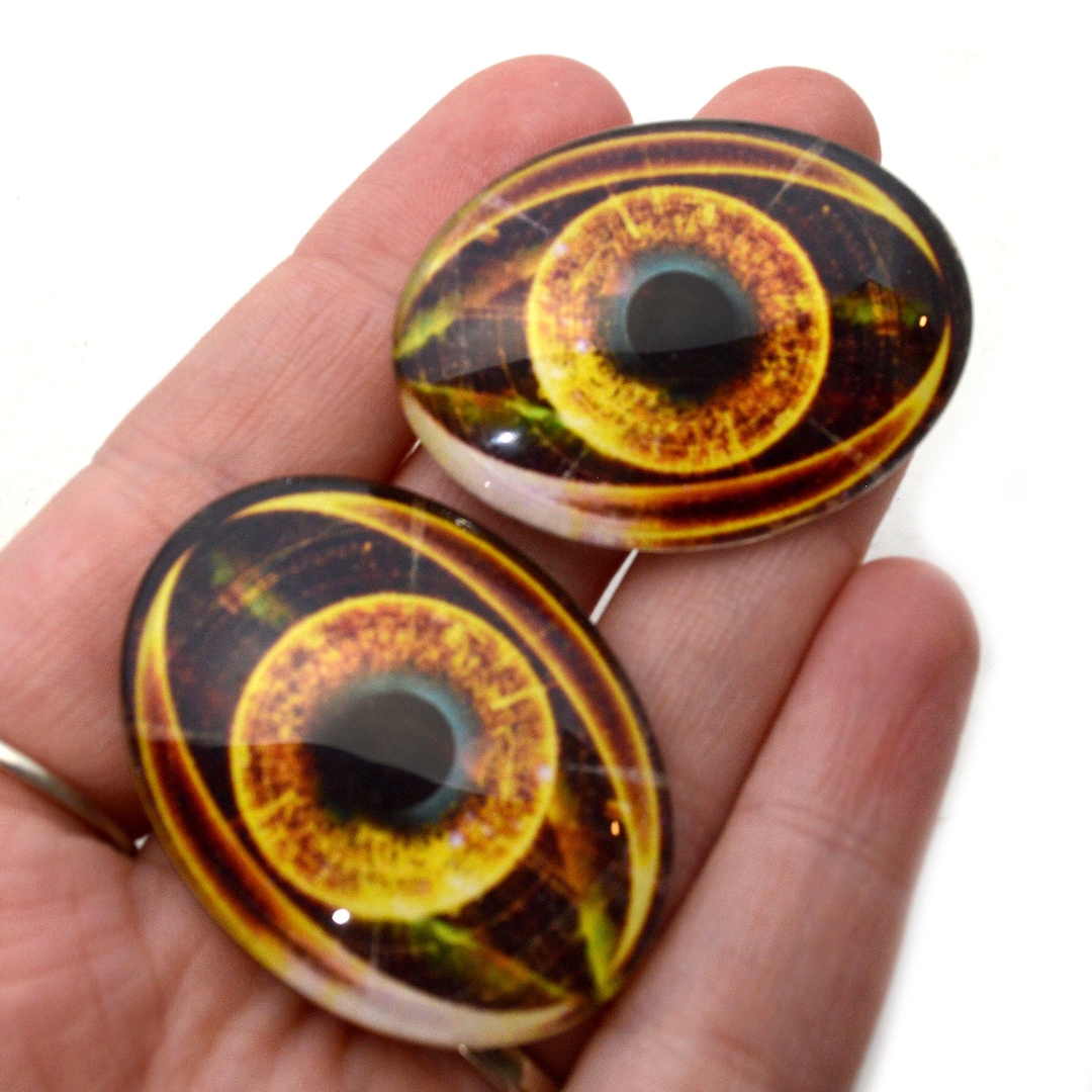 Oval Golden Cyberpunk Fantasy Glass Eyes - 13mm X 18mm, 18mm X 25mm ...