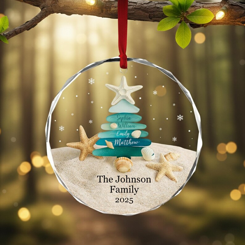 Personalized Sea Glass Family Tree Ornament, Custom Christmas Ornament ...