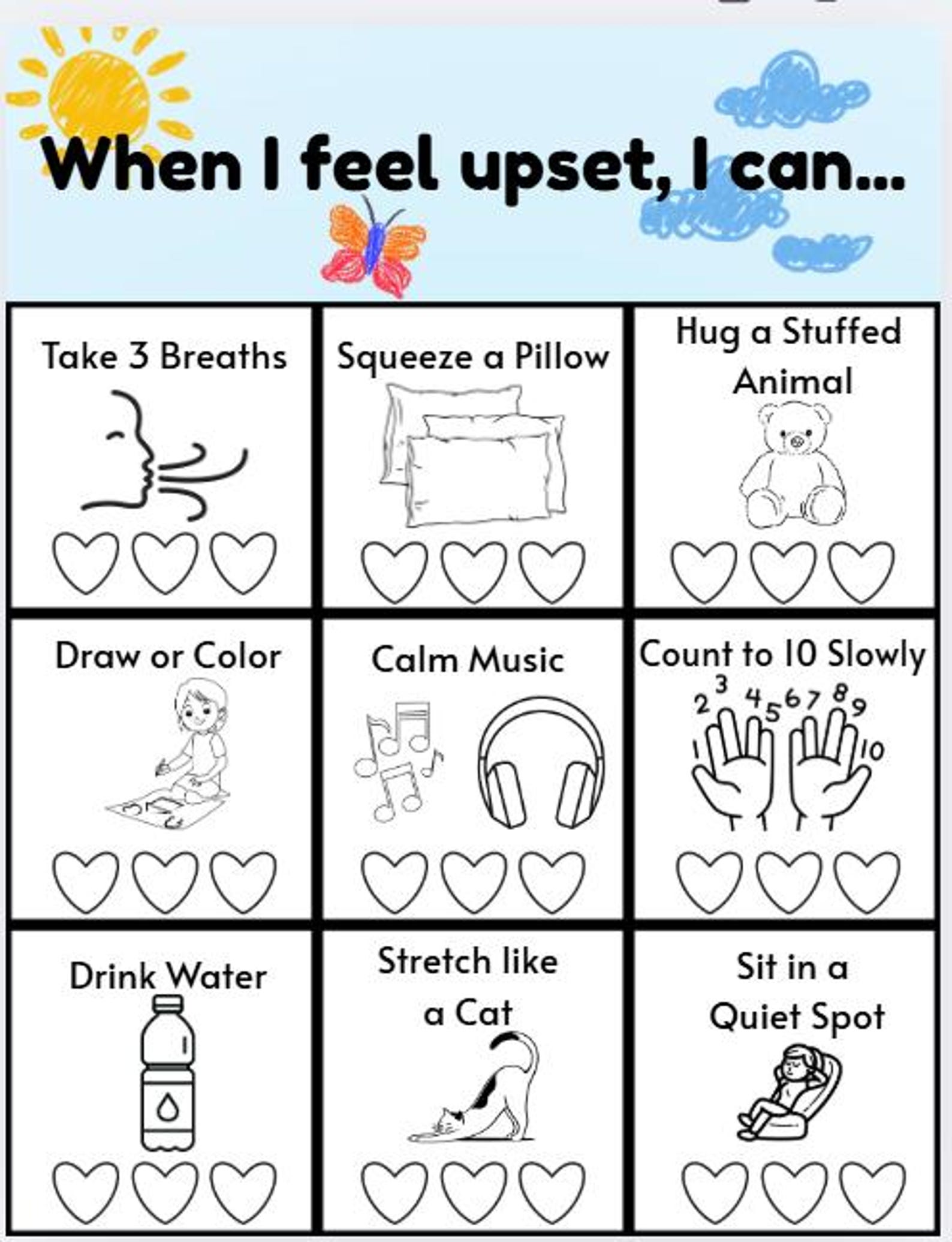 Kids Calm Down Choice Board - Etsy