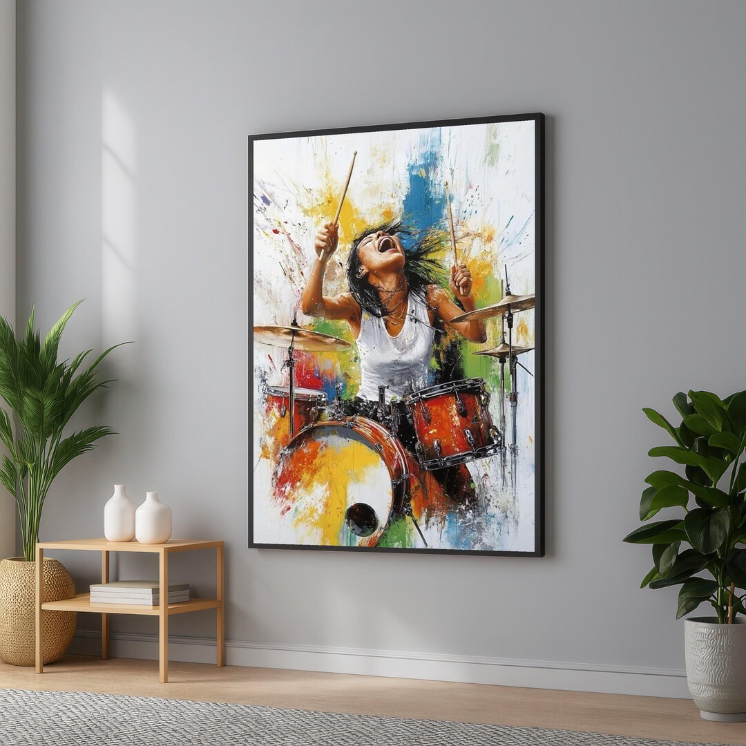 Drummer Girl Abstract Canvas Art: Colorful Music Painting - Etsy