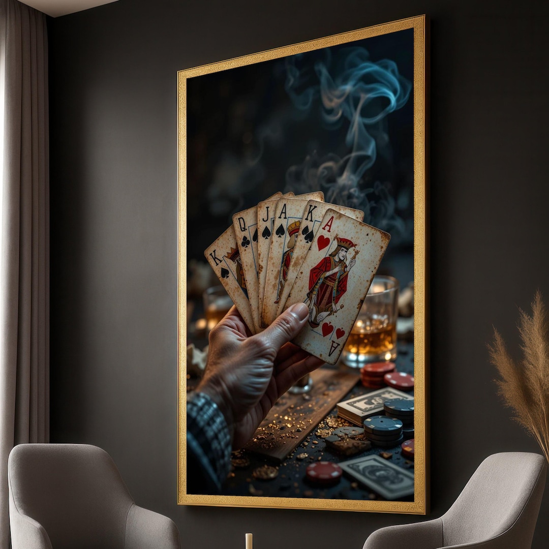 Vintage Playing Cards Canvas Wall Art, Poker Royal Flush, Gambling and ...