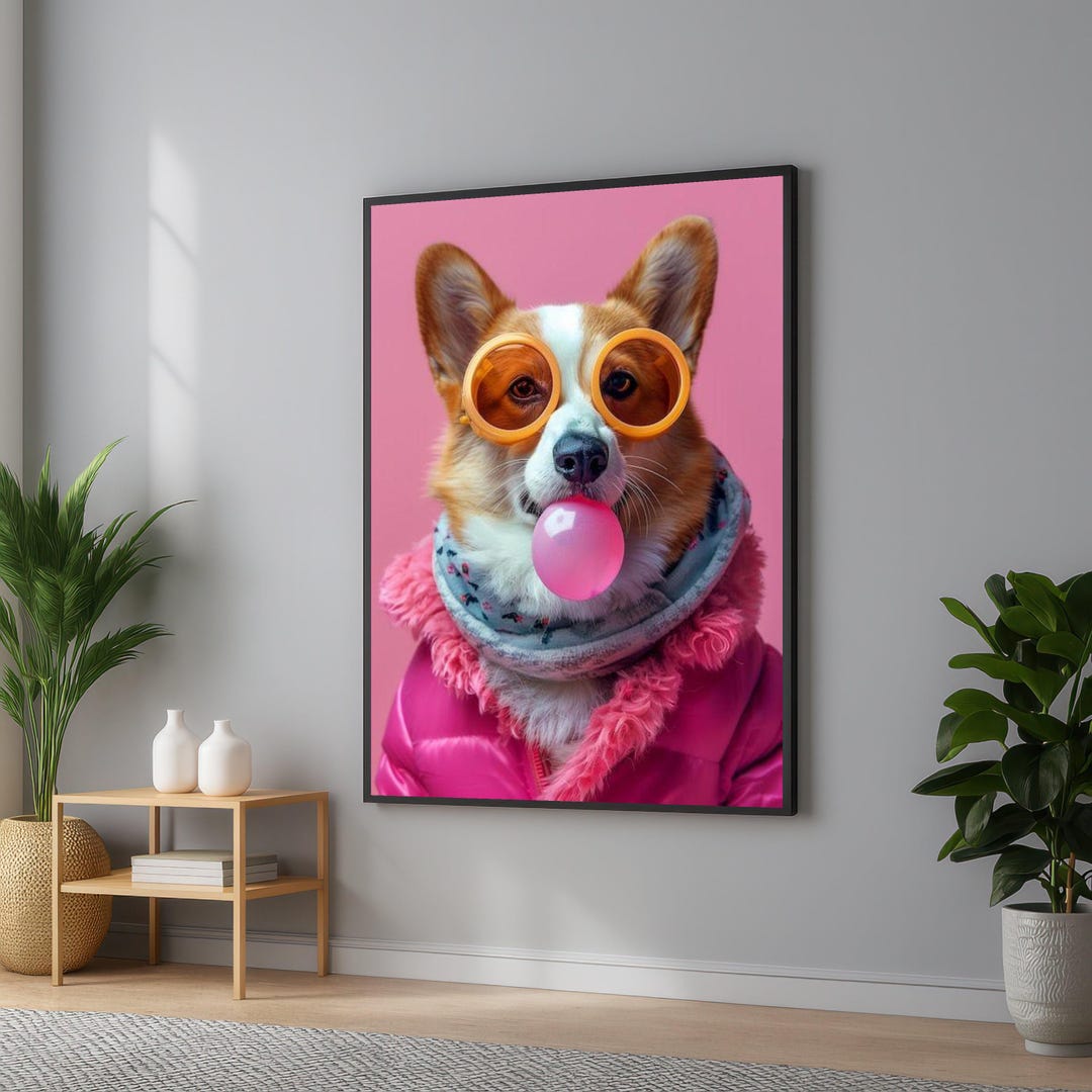 Corgi Pop Art Canvas: Trendy Bubble Gum Pet Portrait - Etsy