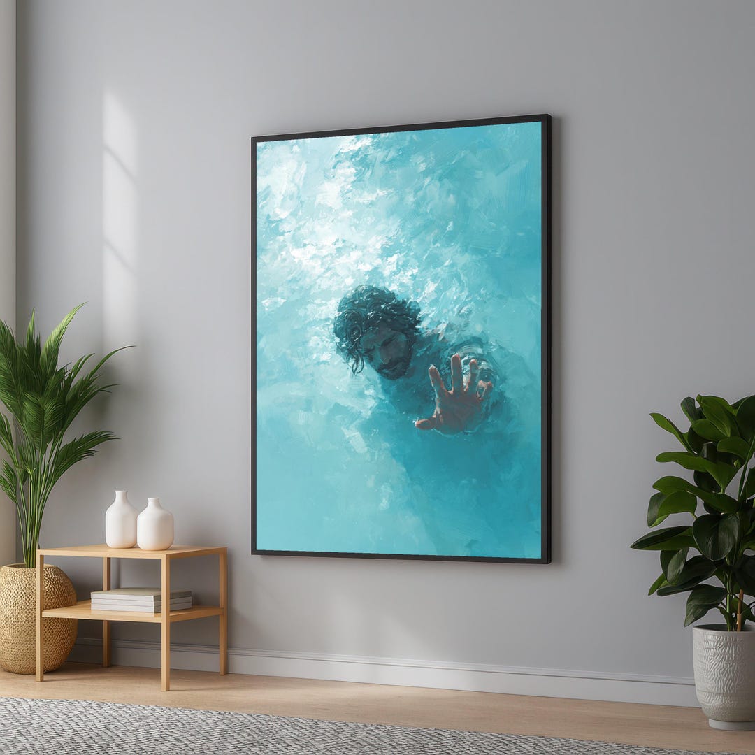 Abstract Man Drowning Canvas, Blue Ocean Wall Art - Etsy