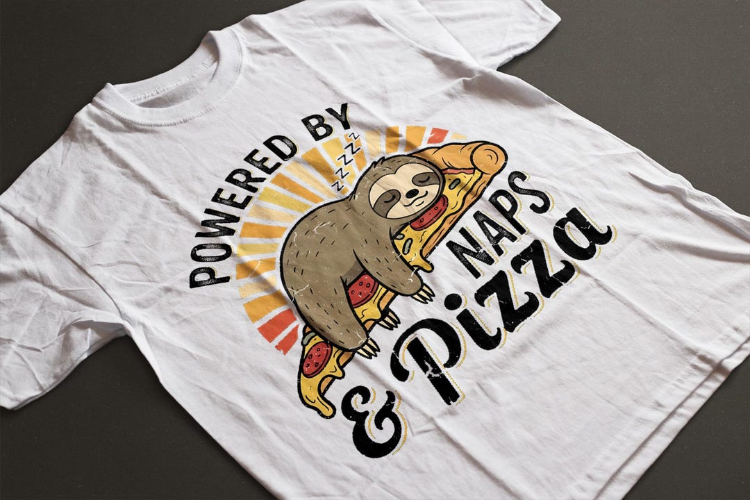 Powered by Naps & Pizza, Sleeping Pizza Sloth, Funny Graphic T-shirt ...