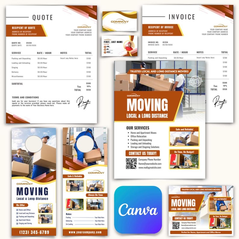 2026 Moving Business Marketing Bundle - Canva Templates - Door Hanger ...