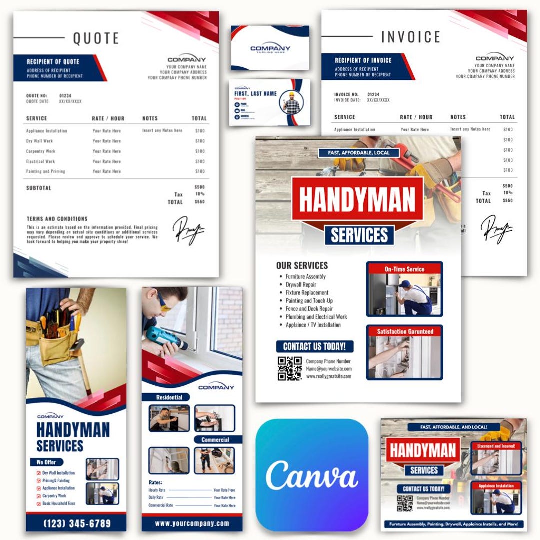 Handyman Business Marketing Bundle - Canva Templates (door Hanger ...