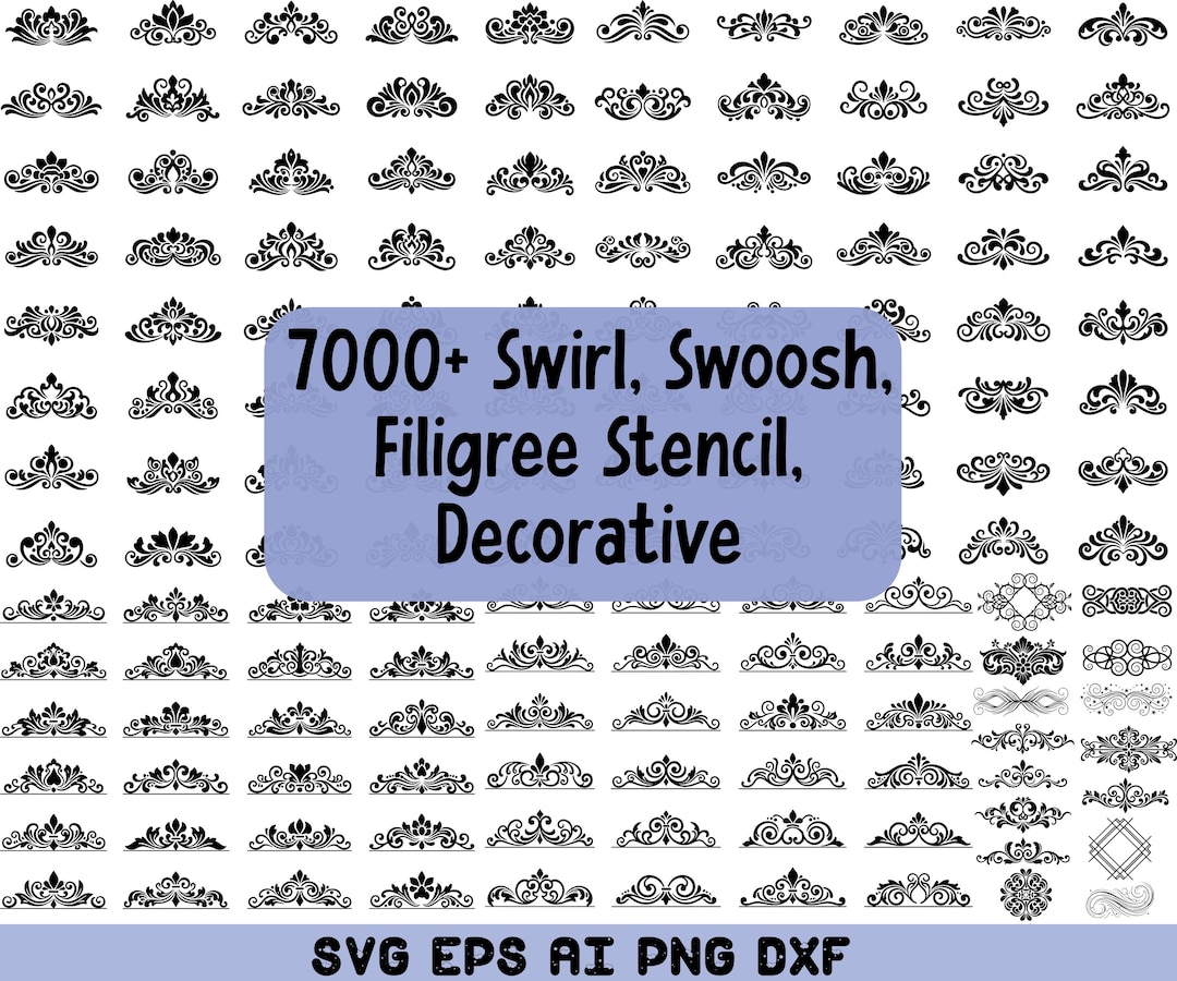 7000 Swirl SVG, Bundle for Cricut, Swoosh, Baroque Filigree Stencil ...