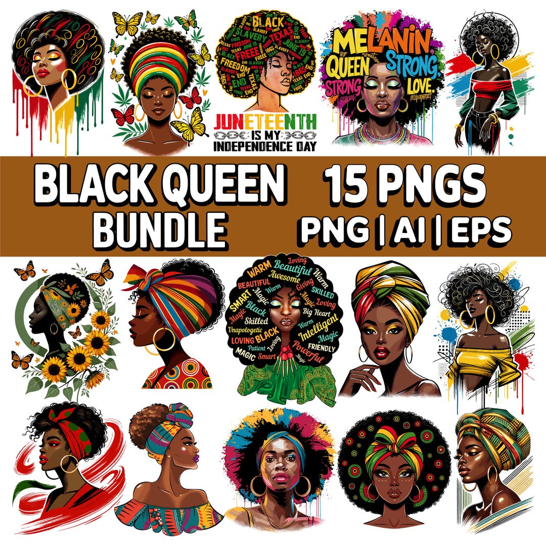 African Woman PNG Bundle, Afro Woman T-shirt Design, Ethnic Black Queen ...