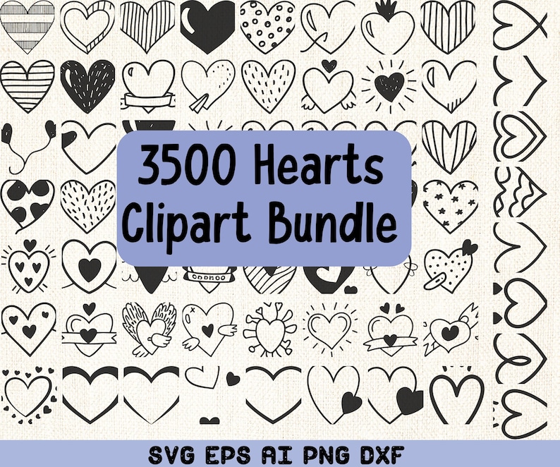 Mega Heart SVG Bundle 3500+ | Hand Drawn Doodle Hearts Clipart | Love ...