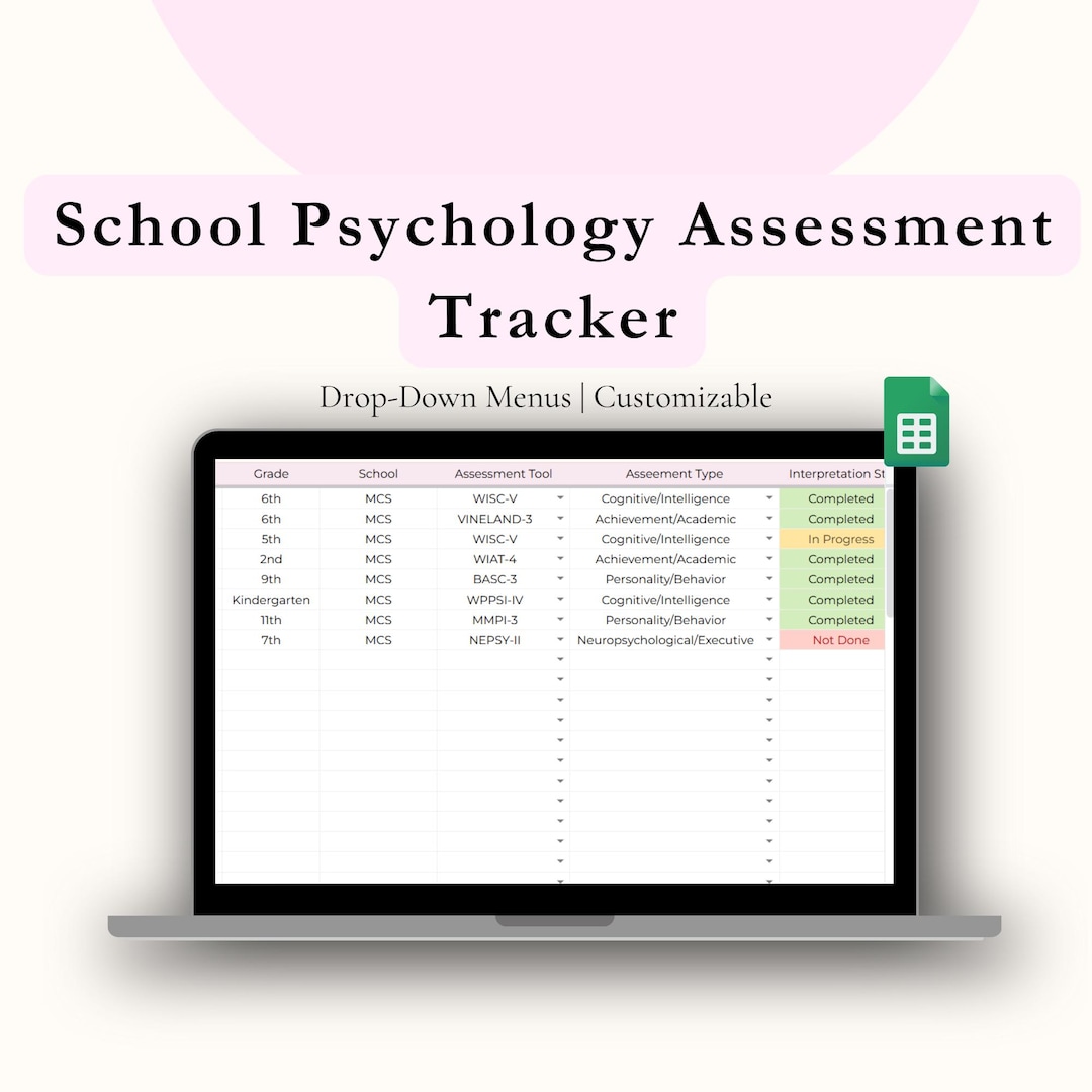 School Psychology Assessment & Report Tracker | Editable Spreadsheet ...