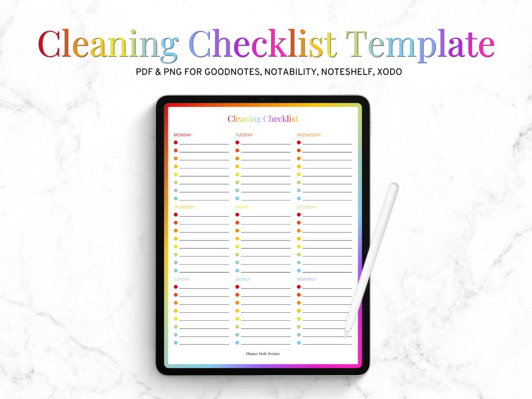 Cleaning Checklist Goodnotes Template, Digital Chore List PDF, House ...