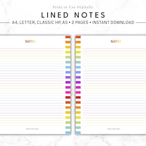 Lined Paper Printable, Digital Note Pages, Ruled Writing Paper PDF ...