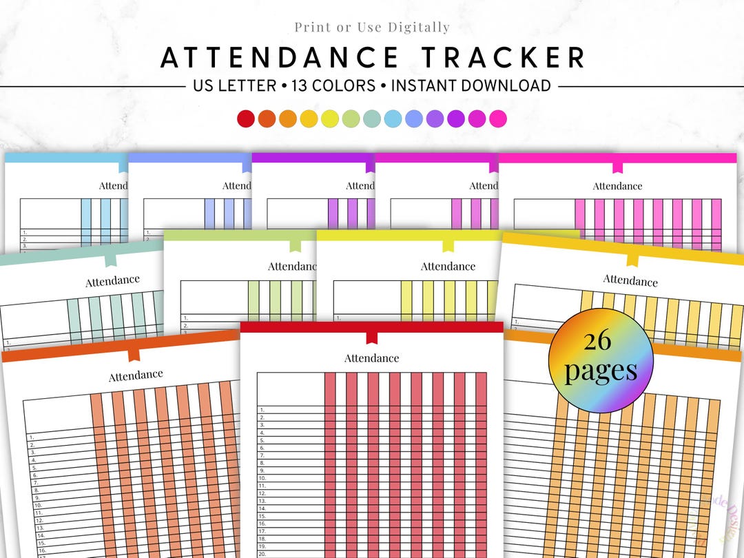 Colorful Attendance Tracker Printable, Student Attendance Sheet ...