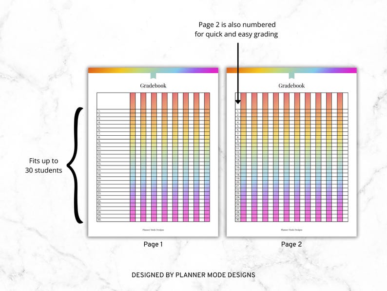 Printable Gradebook, Grading Template, Rainbow Gradebook, Gradebook for ...