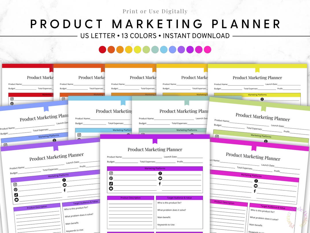 Product Marketing Planner Printable, Marketing Strategy Template, Small ...