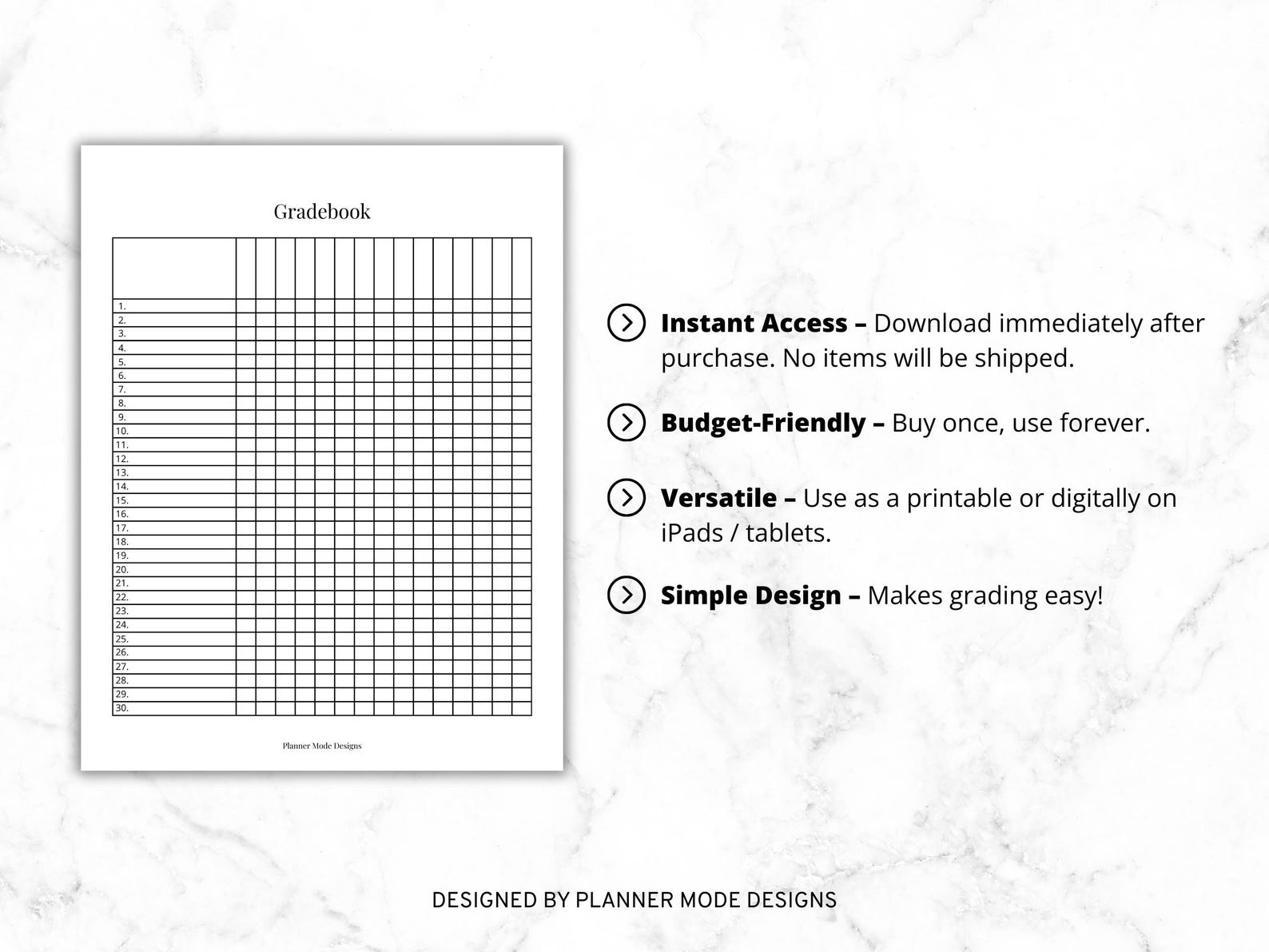 Class Record Checklist, Teacher Gradebook, Class Assignments, Printable ...