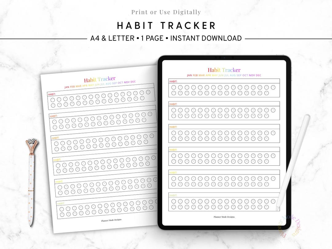 Monthly Habit Tracker Printable, Daily Habit Tracker PDF, Monthly Habit ...