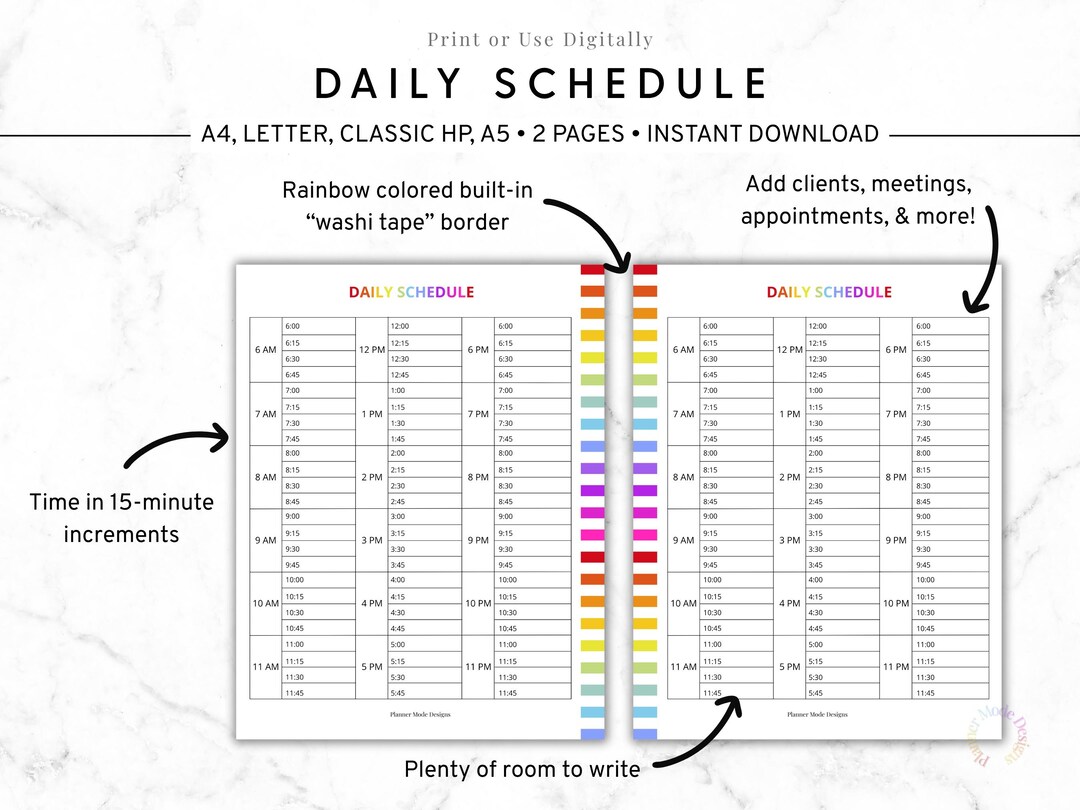 15 Minute Interval Planner Printable, Daily Time Tracker PDF, Time ...