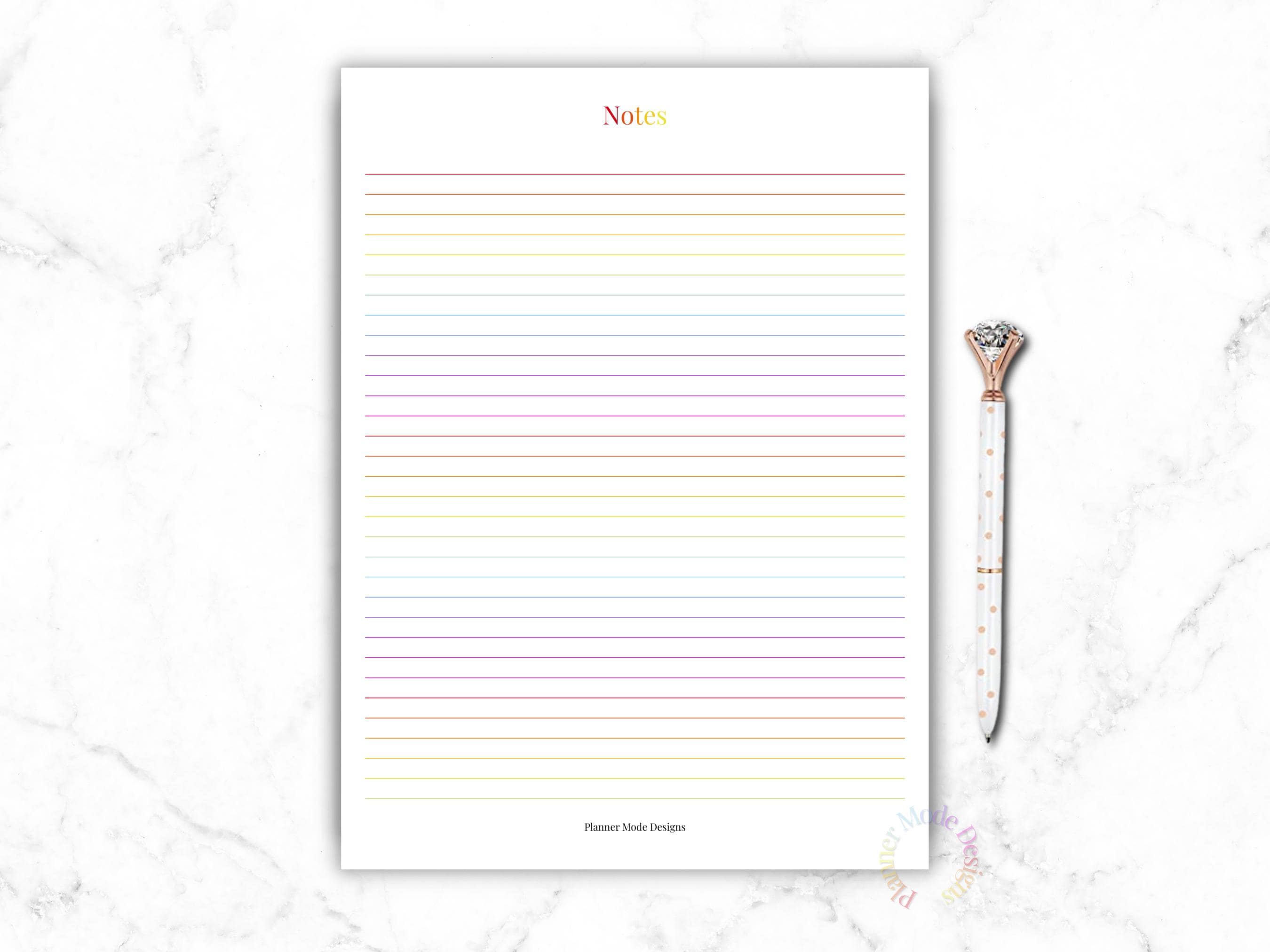 Rainbow Lined Notes Printable, Cute Note Paper PDF, Colorful Lined ...