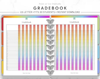 Printable Gradebook, Grading Template, Rainbow Gradebook, Gradebook for ...