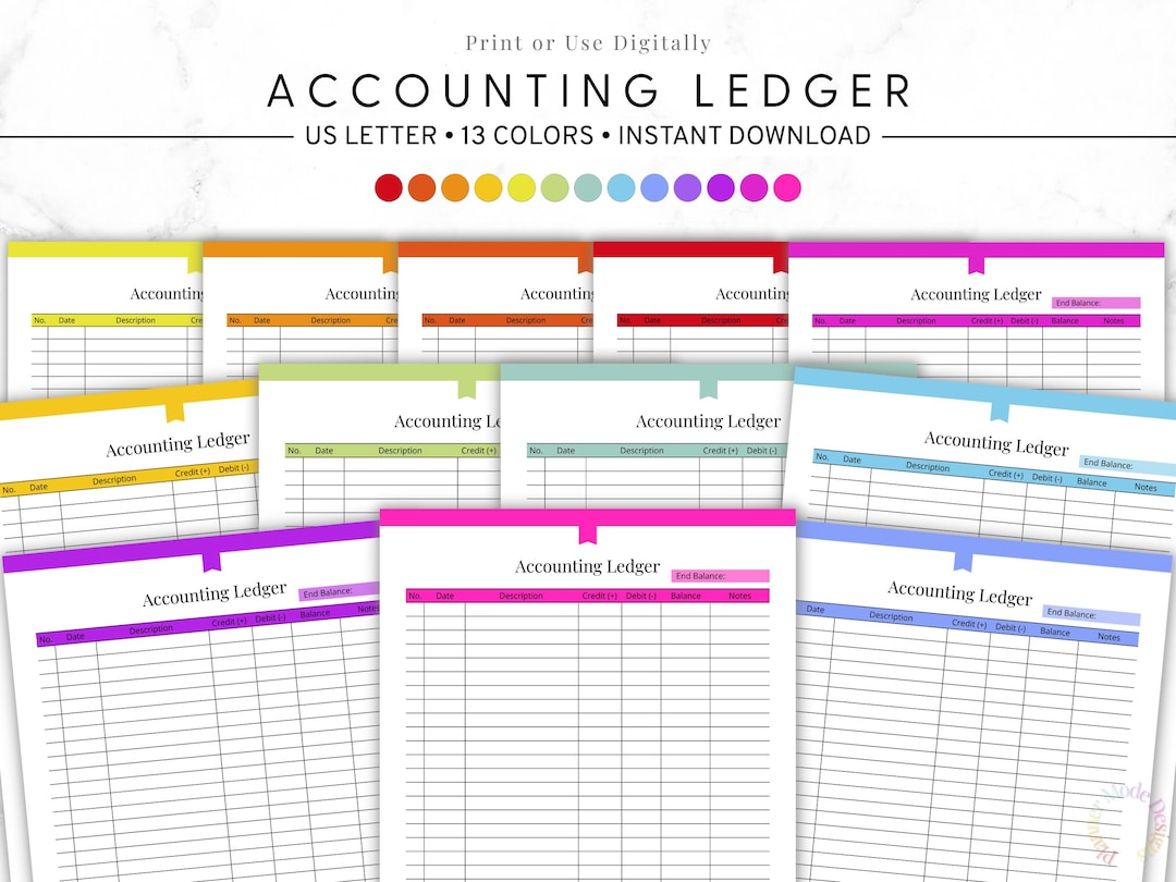 Accounting Ledger, Printable Finance Log, Income and Expense Sheet ...