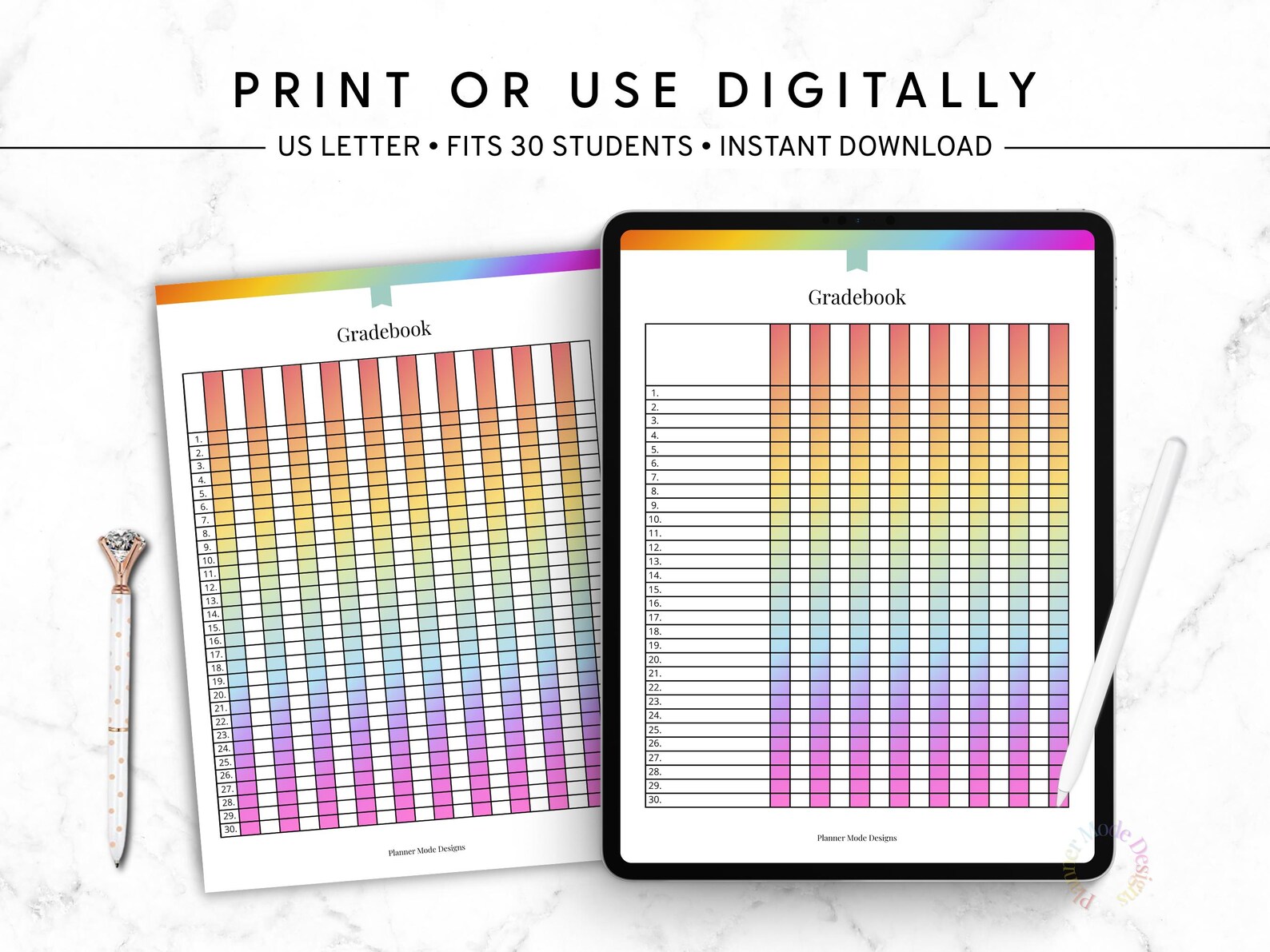 Printable Gradebook, Grading Template, Rainbow Gradebook, Gradebook for ...