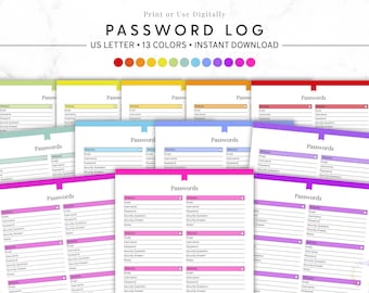 Printable Password Tracker, Password Log Sheet PDF, Password Organizer ...