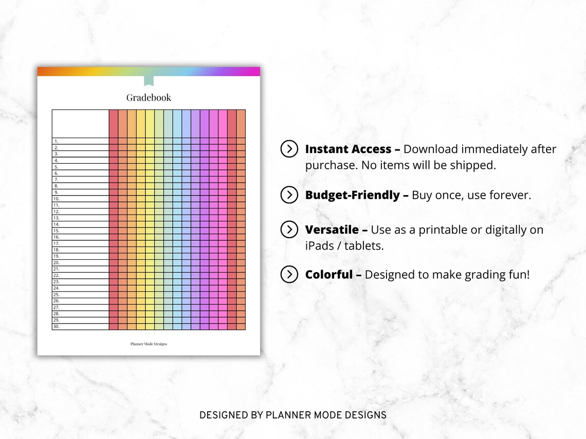 Gradebook Printable, Digital Grade Book for Teachers, Assignment ...