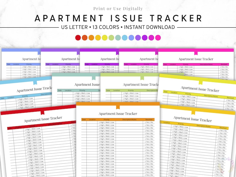 Apartment Issue Tracker Printable, Tenant Maintenance Log Sheet, Rental ...
