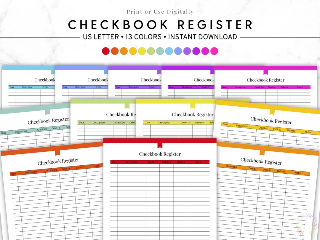 Checkbook Register Printable, Expense Tracking Log, Personal Finance ...