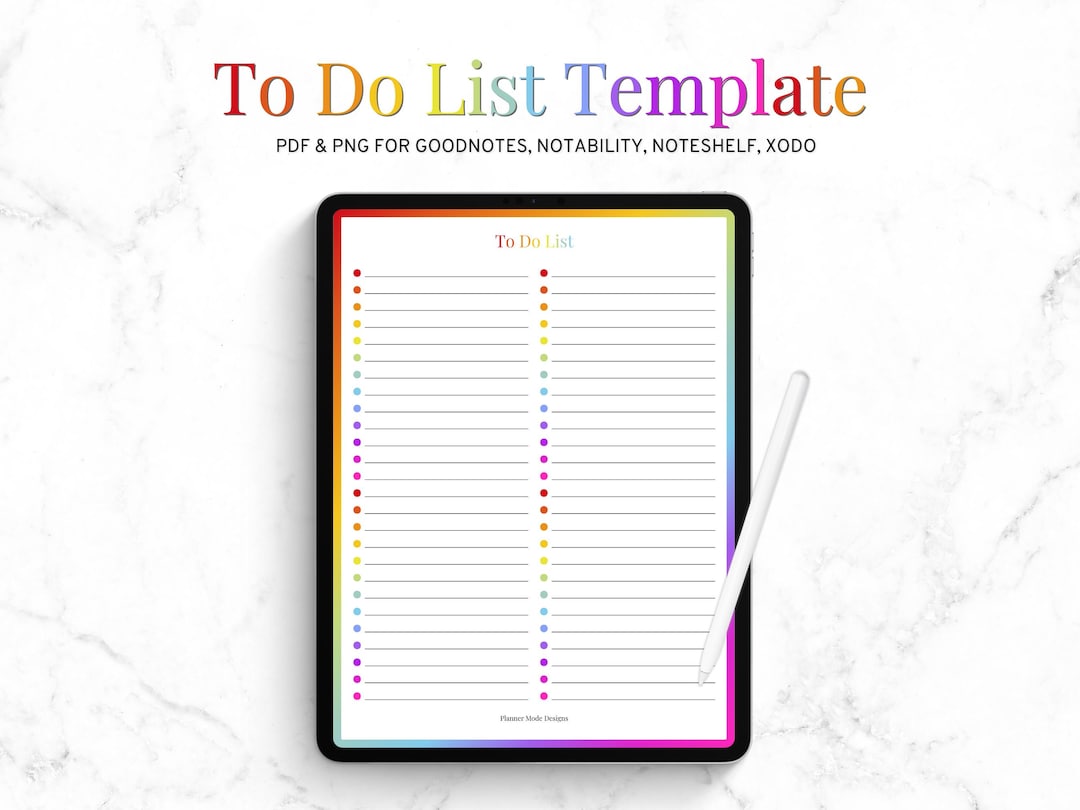 Colorful to Do List Goodnotes Template, Digital Checklist PDF, Bright ...