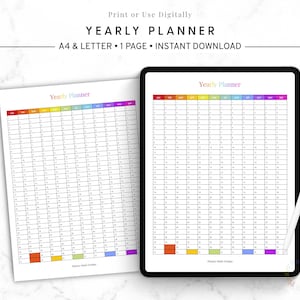 Perpetual Yearly Calendar Printable, Undated Year at a Glance Planner ...