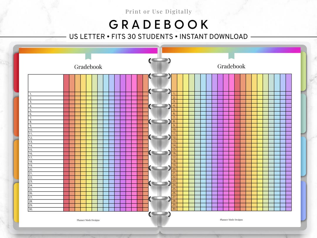 Gradebook Printable, Digital Grade Book for Teachers, Assignment ...