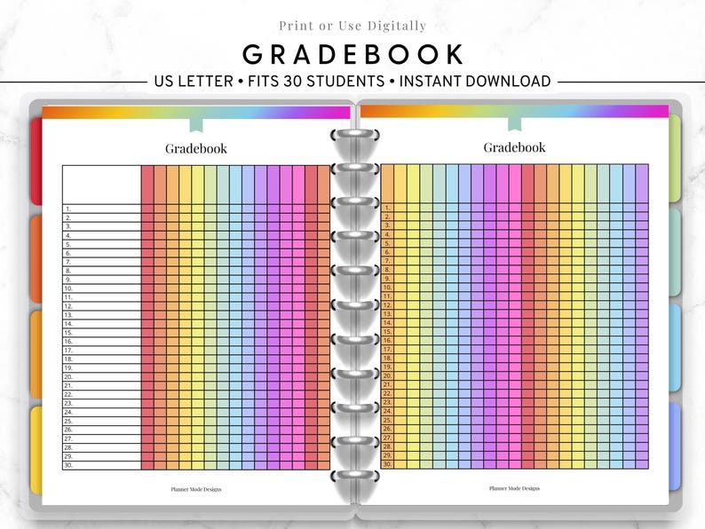 Gradebook Printable, Digital Grade Book for Teachers, Assignment ...