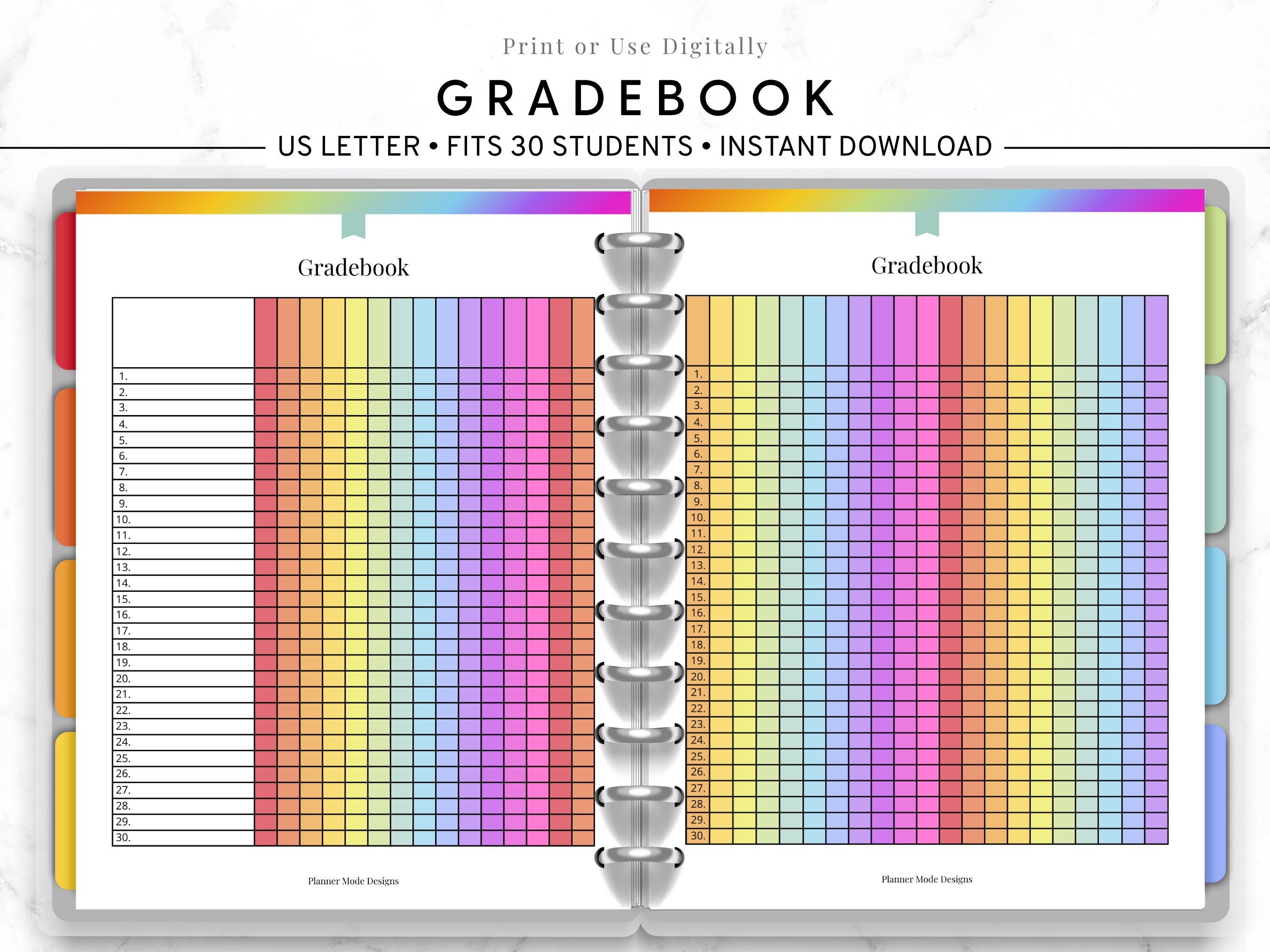 Gradebook Printable, Digital Grade Book for Teachers, Assignment ...