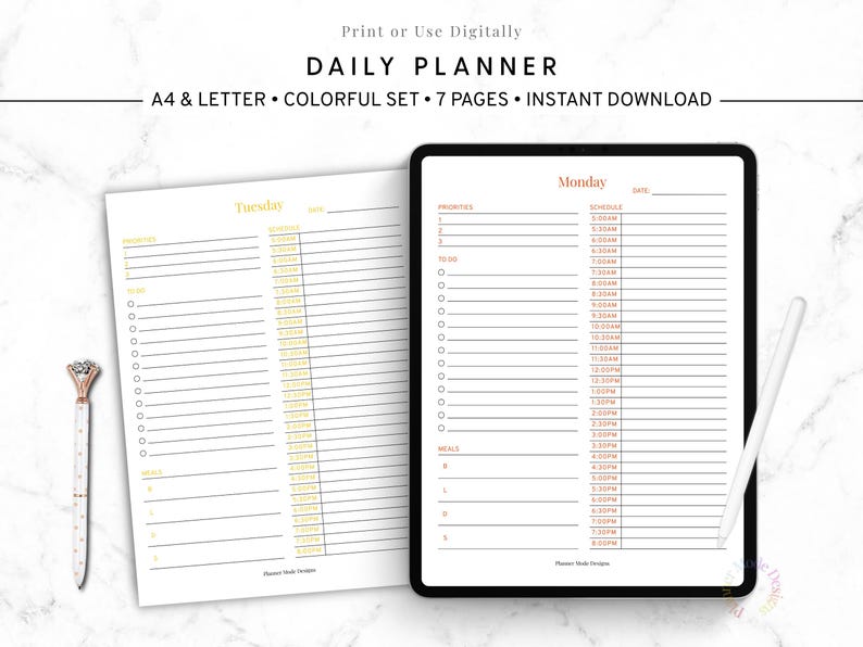 Rainbow Daily Planner Printable, Daily With Meal Plan, Colorful to Do ...